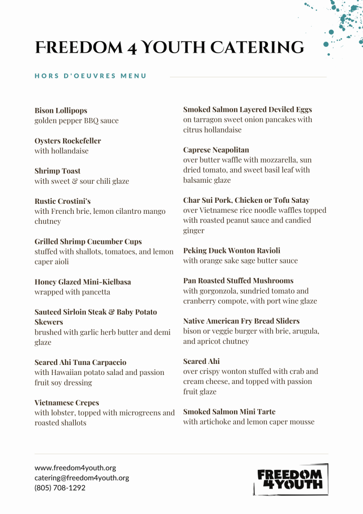 Dinner Hors d’oeuvres Sample Menu – Freedom 4 Youth